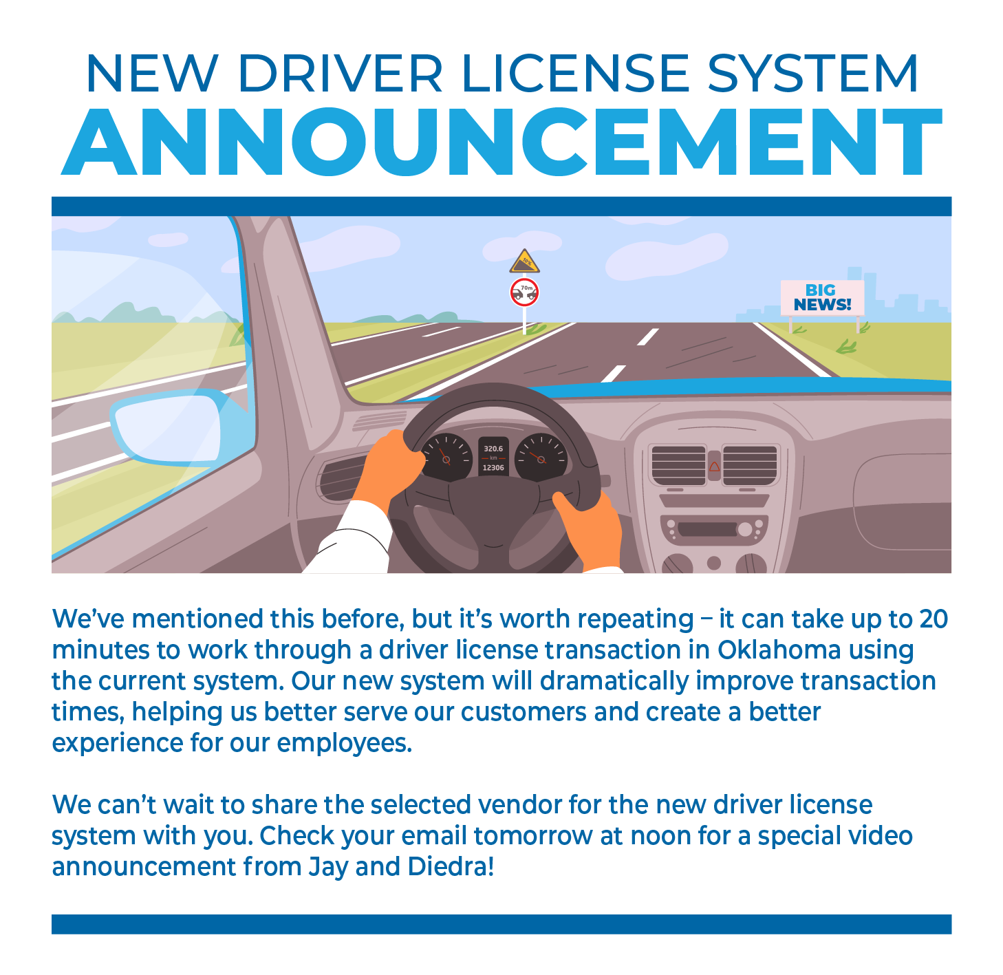 Driver License System Announcement Tomorrow at Noon