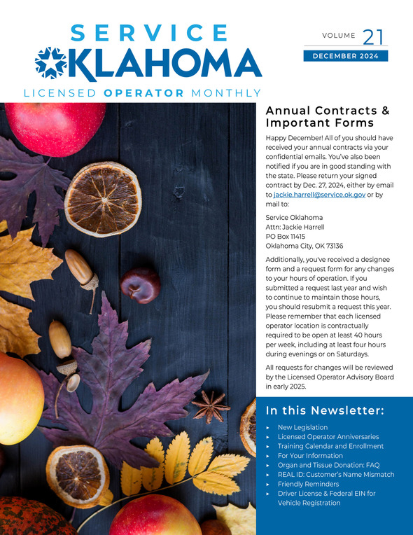 December Licensed Operator Newsletter