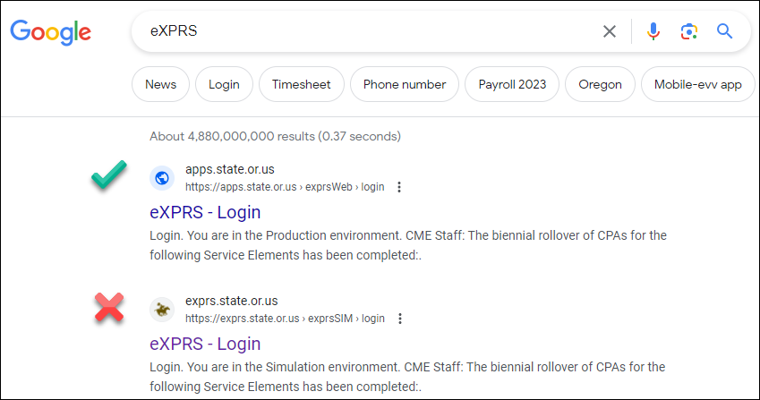 Providers Accidentally Accessing the eXPRS Simulation Website