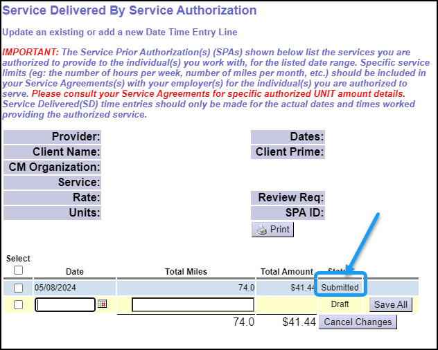 Processing Service Delivered Billing Entries in Submitted Status
