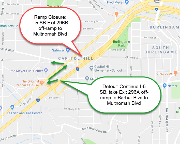Ramp Closure – I-5 SB Exit 296B off-ramp to Multnomah Blvd