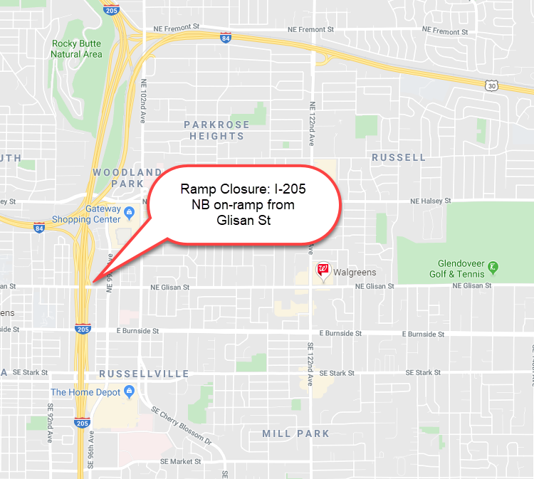 Ramp Closure – I-205 NB on-ramp from Glisan St