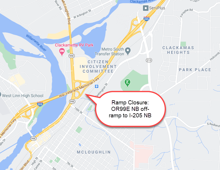 Update: Ramp Closure – OR99E NB off-ramp to I-205 NB