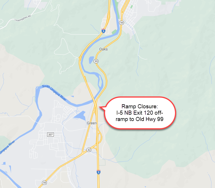 Ramp Closure – I-5 NB Exit 120 off-ramp to Old Hwy 99