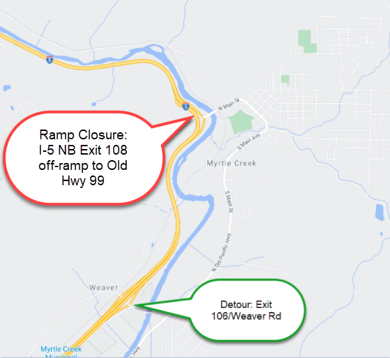 Update: Ramp Closure – I-5 NB Exit 108 off-ramp to Old Highway 99