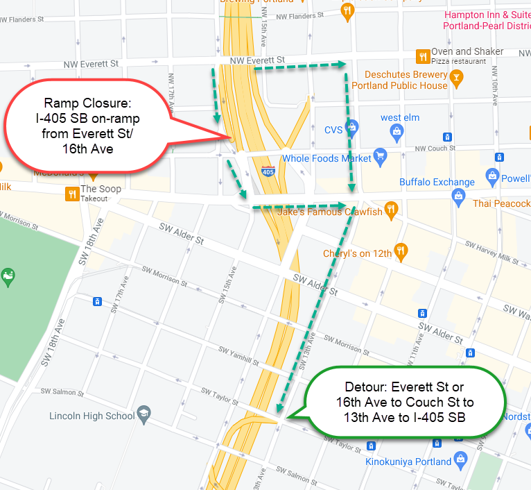 Ramp Closure – I-405 SB on-ramp from Everett St/16th Ave (Everett ...