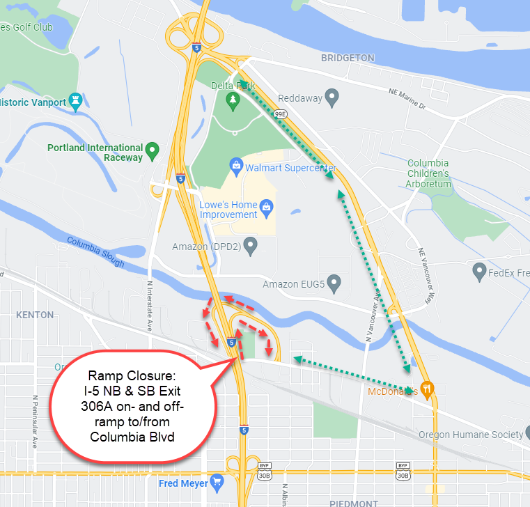 Ramp Closures – I-5 NB & SB Exit 306A on- and off-ramp to/from Columbia ...