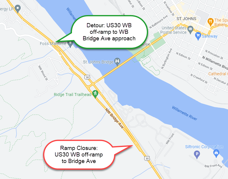 Ramp Closure – US30 WB off-ramp to Bridge Ave/US30 Bypass/St John's Bridge