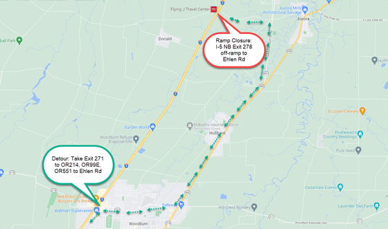 Update: Ramp Closure – I-5 NB Exit 278 off-ramp to Ehlen Rd