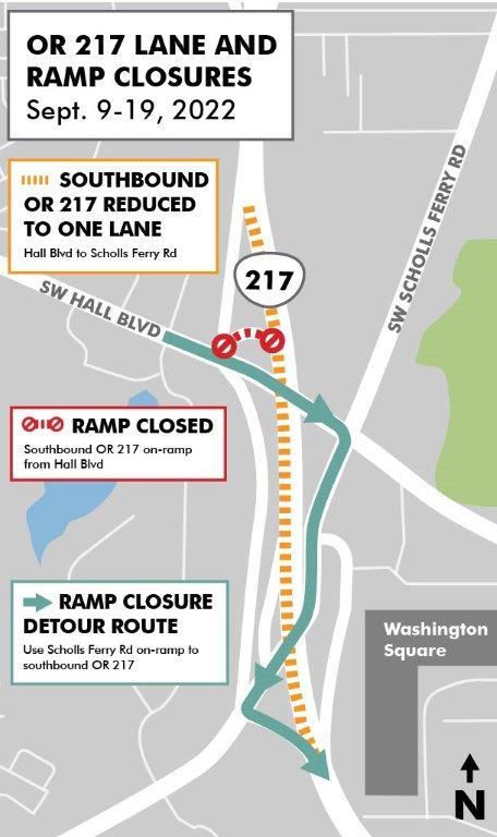 One SB lane on OR 217 will close Sept. 9-19