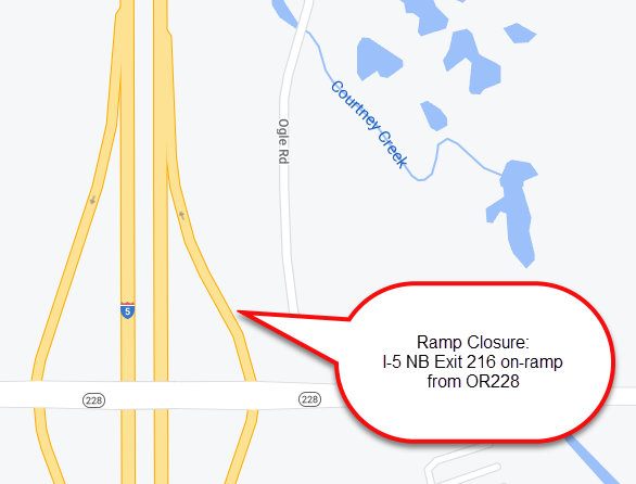 Ramp Closure - I-5 NB Exit 216 from OR228