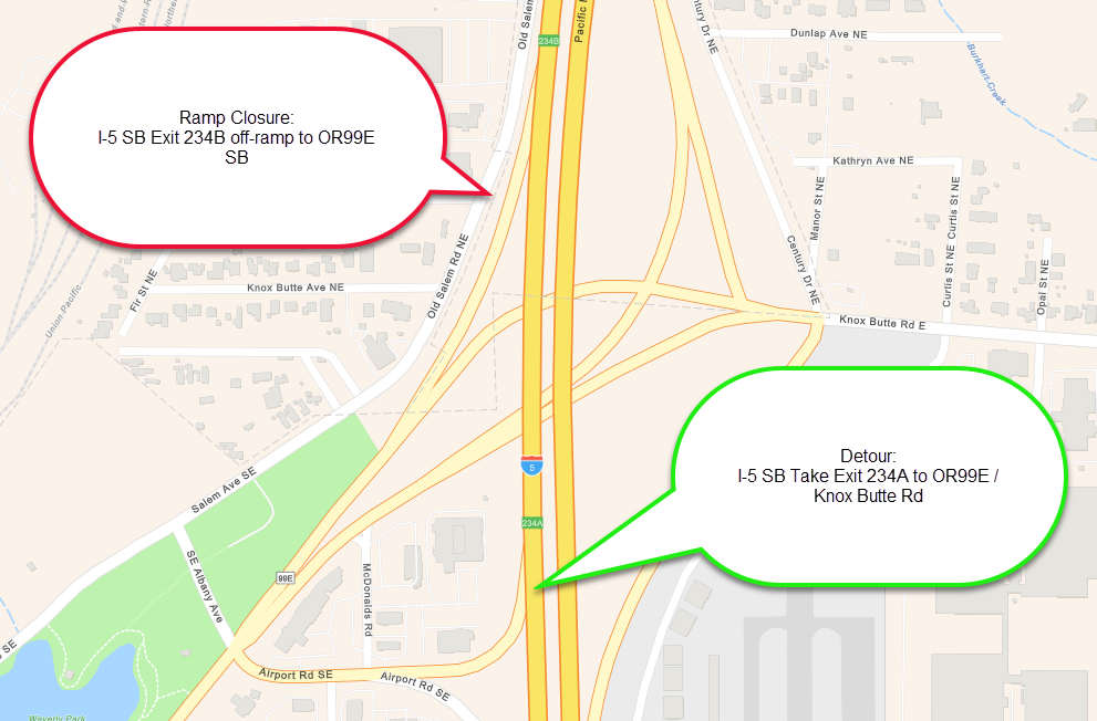 Ramp Closure - I-5 SB Exit 234B to OR99E SB