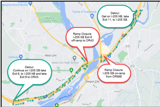 Ramp Closure – I-205 SB Exit 8 off-ramp to OR43 & I-205 SB on-ramp from ...