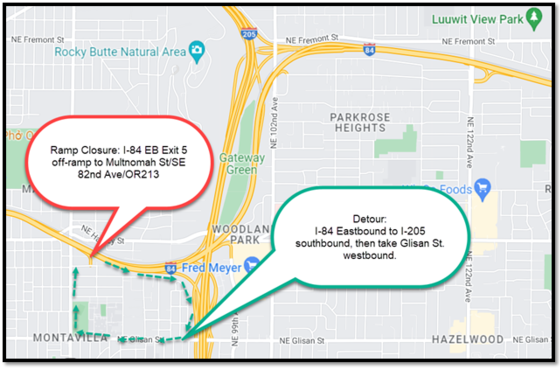 Ramp Closure – I-84 EB Exit 5 off-ramp SE 82nd Ave
