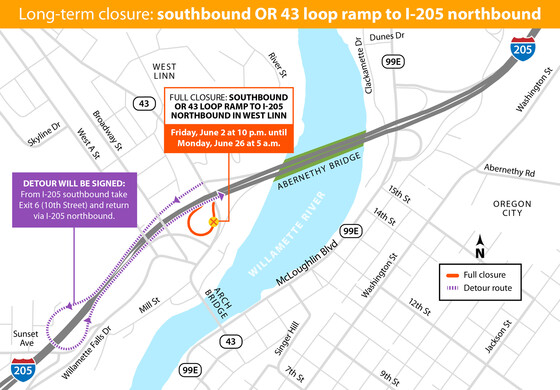 Southbound OR 43 Loop Ramp Connecting to I-205 Northbound is Closing in ...