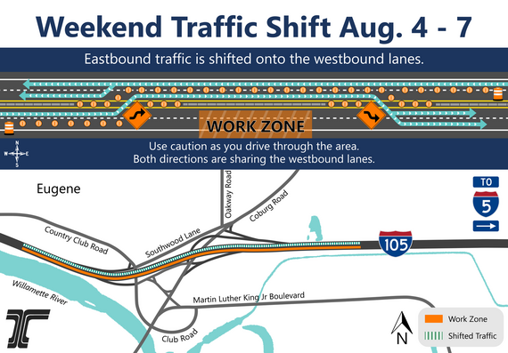 Starting tomorrow night at 8 pm - weekend traffic shifts on I-105