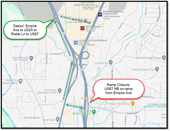 Update: Ramp Closure – US97 NB on-ramp from Empire Ave