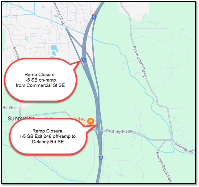 Ramp Closures: I-5 SB on-ramp from Commercial St SE & I-5 SB Exit 248 ...