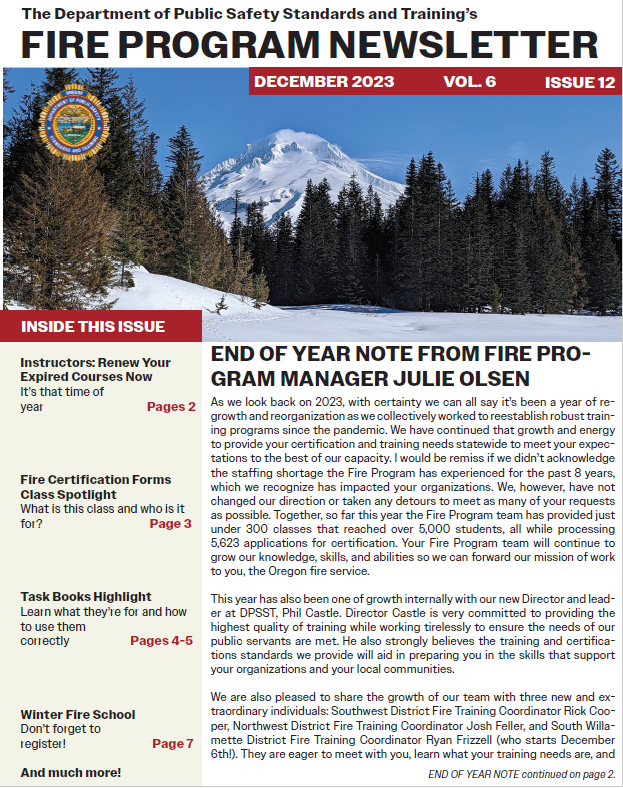 DPSST Fire Program Newsletter