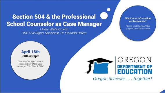 Section 504 Webinar - Join us on April 18, 2023 from 3-4pm