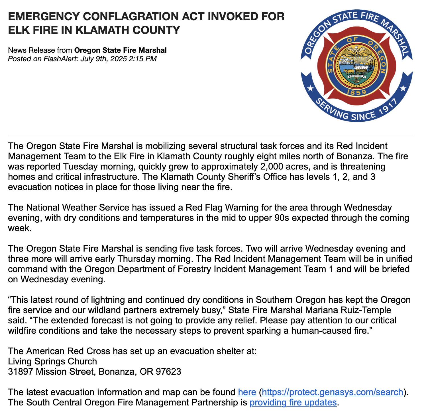 Update: Klamath County Elk Fire