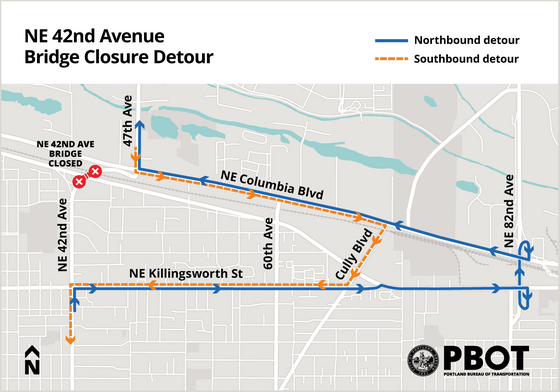 PBOT Traffic Advisory: Replacement of NE 42nd Avenue Bridge requires ...