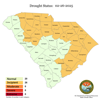 February rain alleviates drought conditions for portions of South Carolina