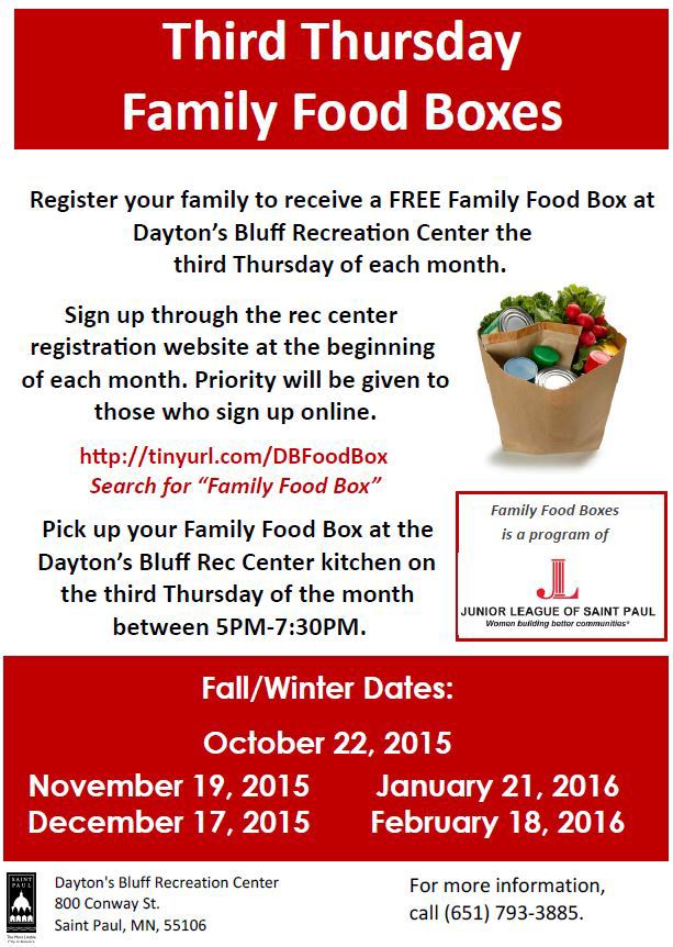 Receive Free Monthly Family Food Boxes at Dayton's Bluff Rec Center