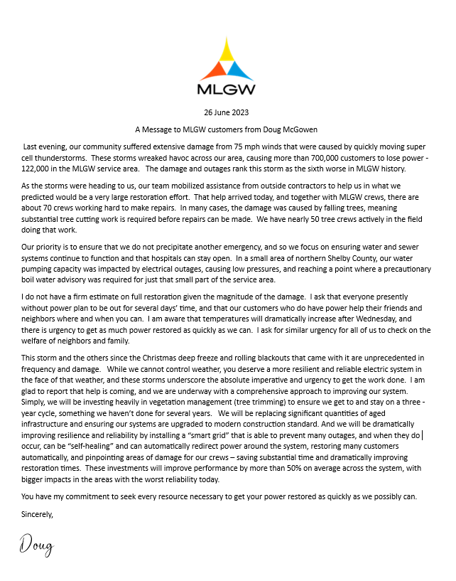 A Message to MLGW customers from Doug McGowen