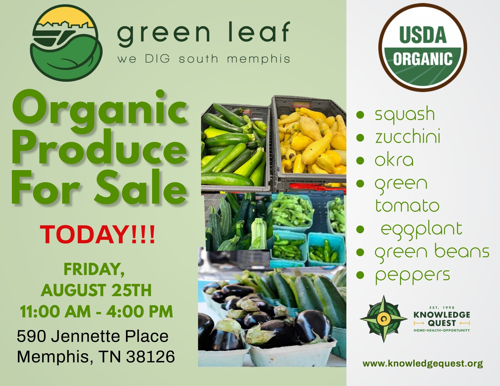 GREEN LEAF FARM STAND IS OPEN TODAY 11A - 4P