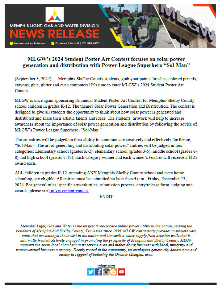 MLGW’s 2024 Student Poster Art Contest focuses on solar power ...