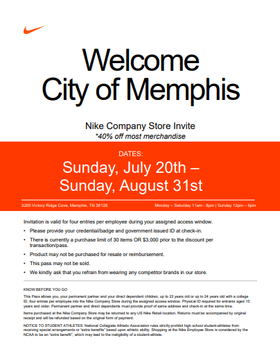 Exclusive Nike discount for City Employees JULY 20- AUGUST 31, 2025