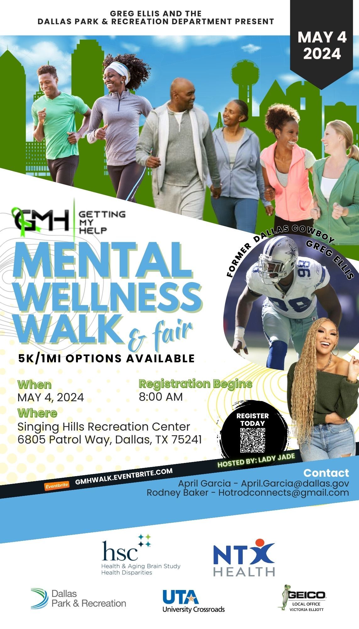 Sign Up Today! Mental Wellness Walk Hosted by Cowboys Coach Greg Ellis