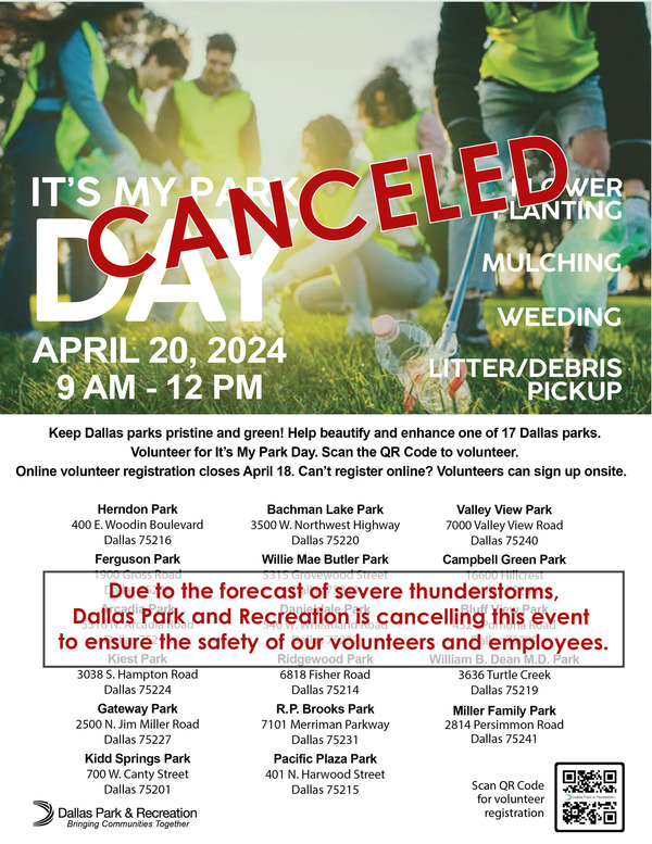Canceled: It's My Park Day Park Beautification Event