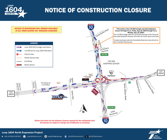 Loop 1604 North Expansion Project | Closure Notice: Weekend closures at the Loop 1604 & I-10 ...