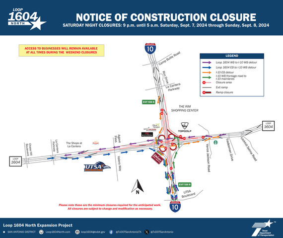 Loop 1604 North Expansion Project | Weekend Closure Notices: 9/6/24 - 9 ...