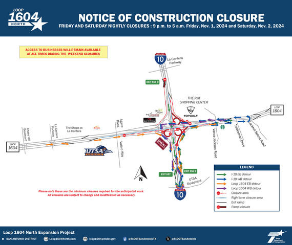 Loop 1604 North Expansion Project | Weekend Closures (11/1/24 - 11/4/24)