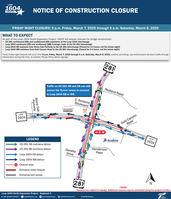 Loop 1604 North Expansion Project | Weekend Closures at US 281 (3/7/25 ...