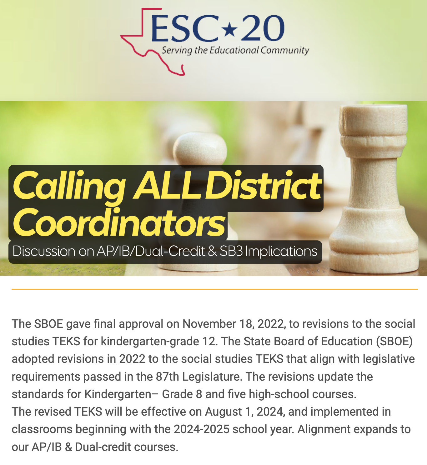 ESC-20 Regional District Social Studies Coordinators Collaboration