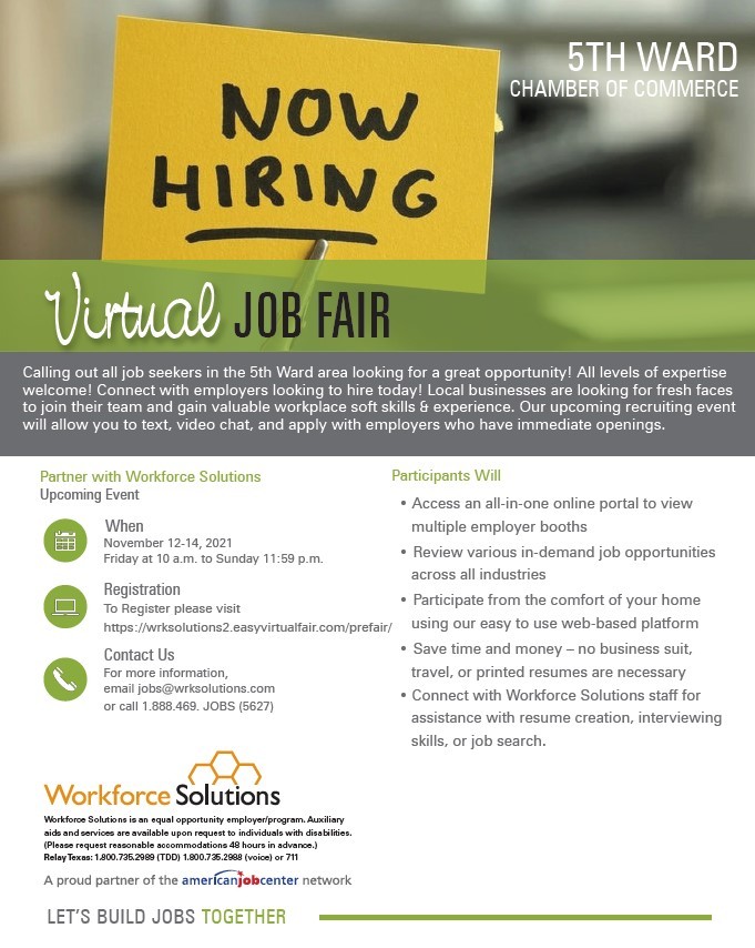 Friendly Reminder: 5th Ward Chamber of Commerce Hiring Event