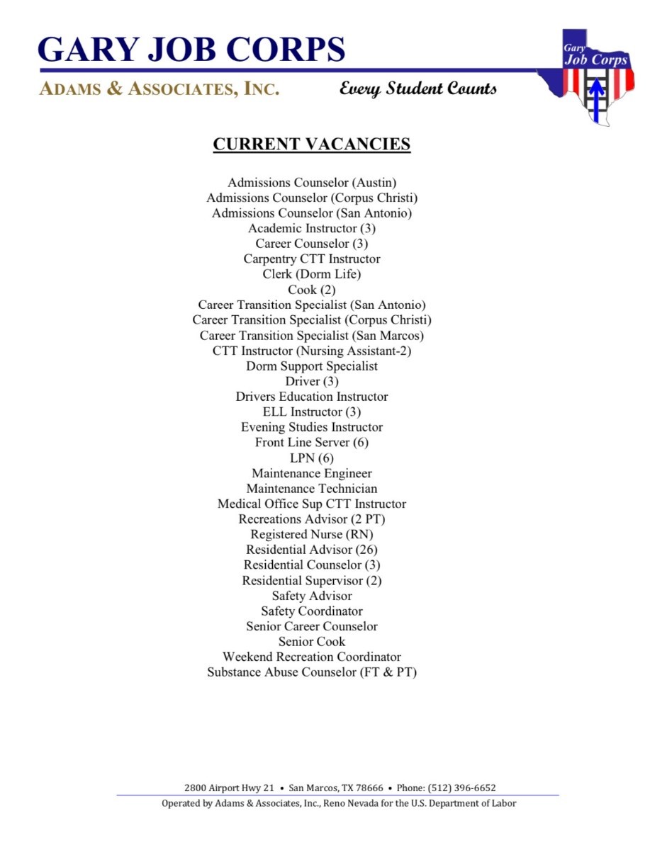 Community Hiring Event Wednesday: Gary Job Corps Center Onsite Job Fair