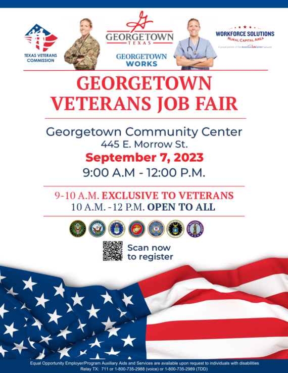 Community Hiring Events: Georgetown Veterans Job Fair on Sept. 7