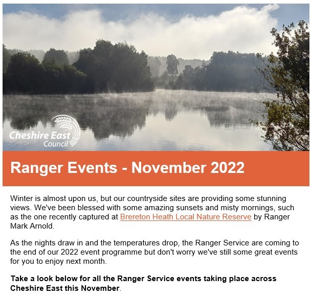 November events from Cheshire East Council Countryside Ranger Service