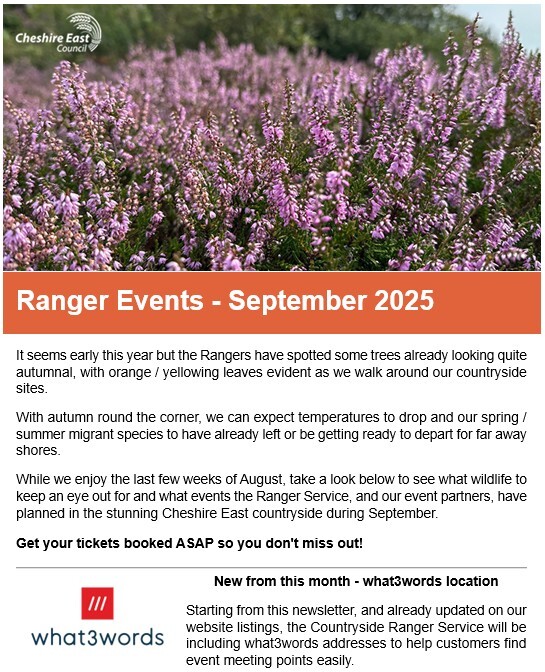 September 2025 events from Cheshire East Council Countryside Ranger Service