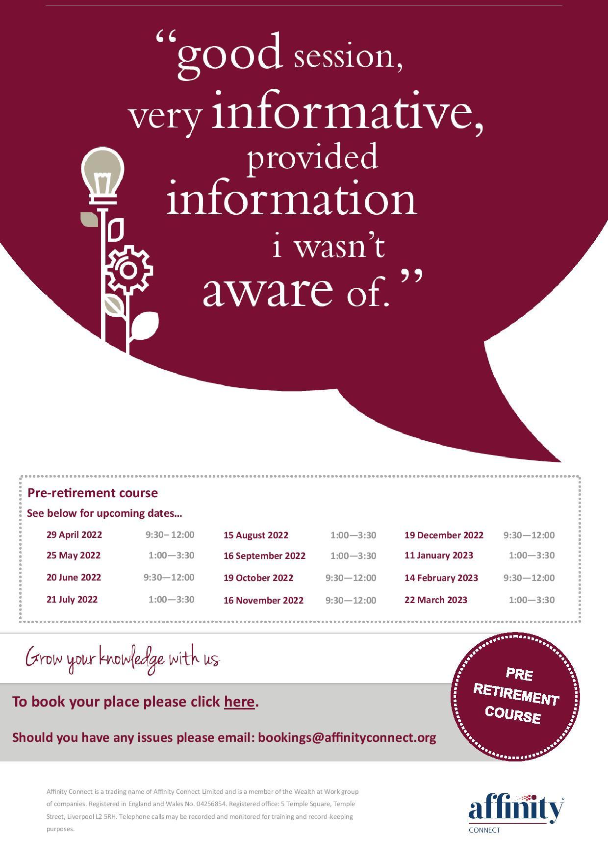 Are you coming up to retirement or thinking about retiring early? Affinity Connect can help