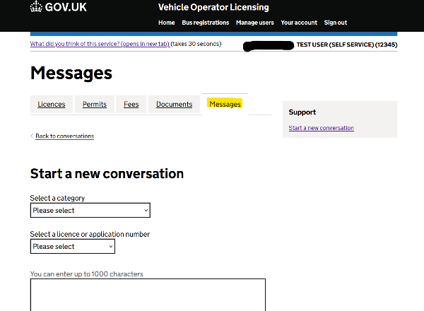Vehicle Operator Licencing Service Direct Messaging