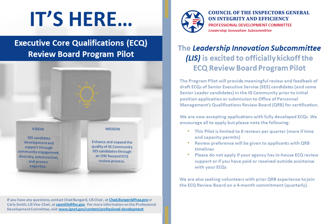 IT’S HERE…CIGIE ECQ Review Board Program Pilot – Now Accepting Applications
