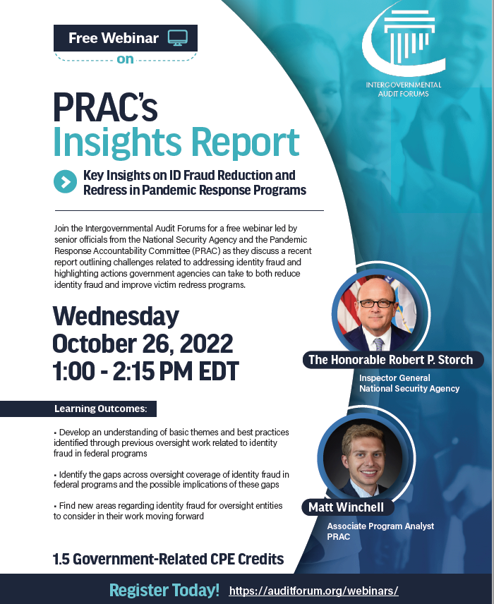FYI/October 26 Intergovernmental Audit Forums Free Webinar - PRAC ...