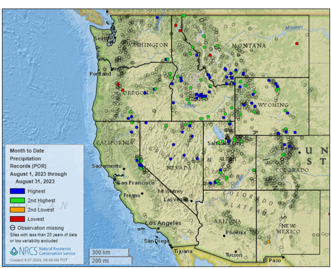August Precipitation Records Set at Multiple SNOTEL Sites