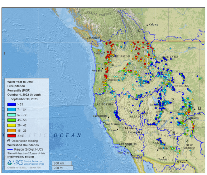 Contrasting Precipitation Levels Measured in Water Year 2023
